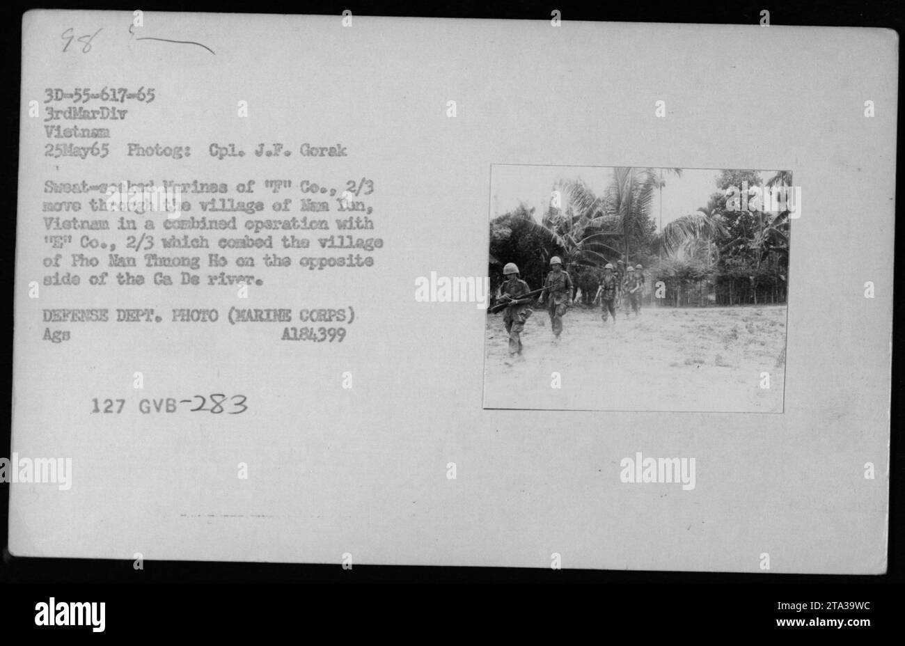 On May 25, 1965, Marines from Co., 2/3 moved through the village of Man ...