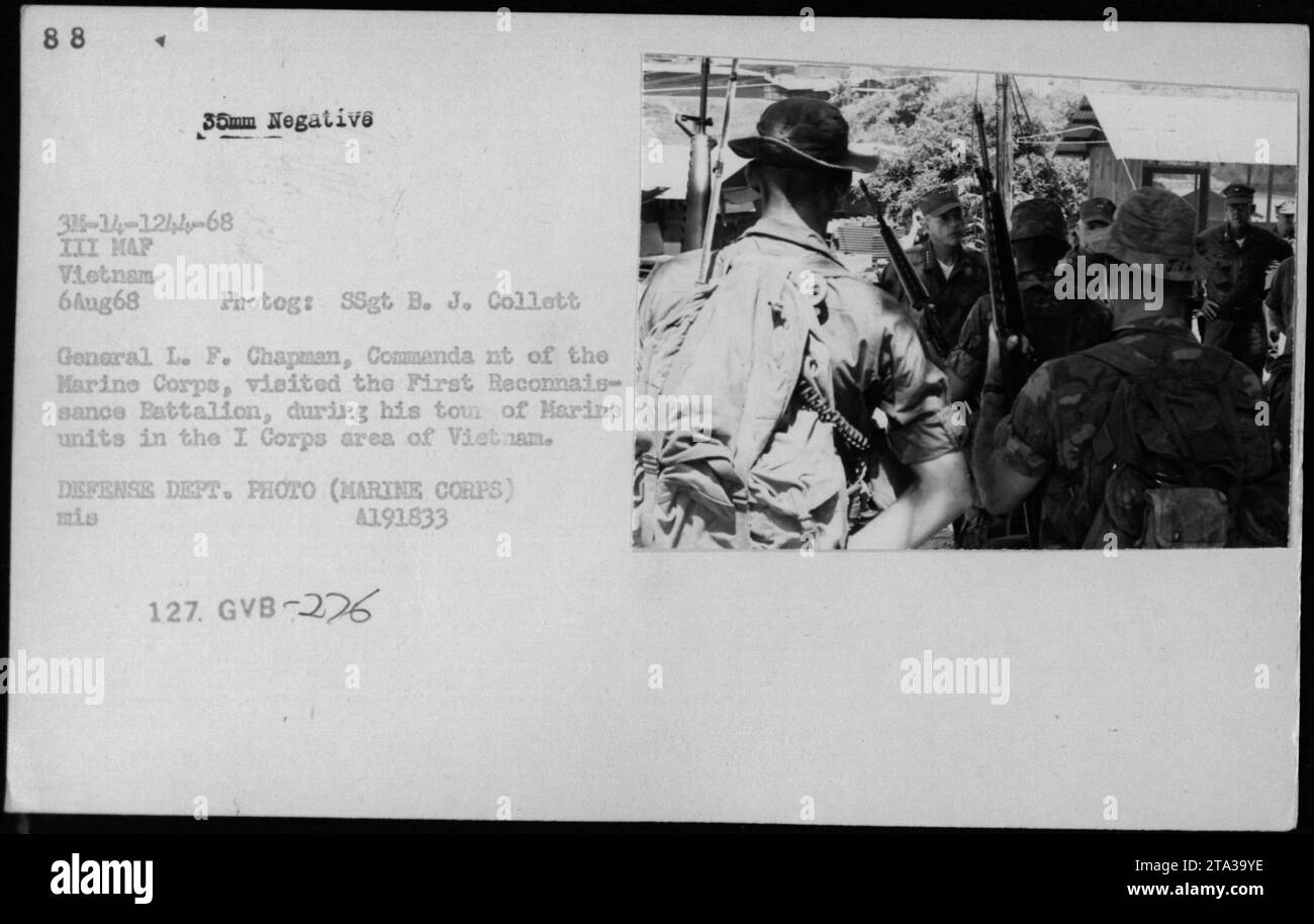 The photograph shows General Leonard F. Chapman, Commandant of the ...