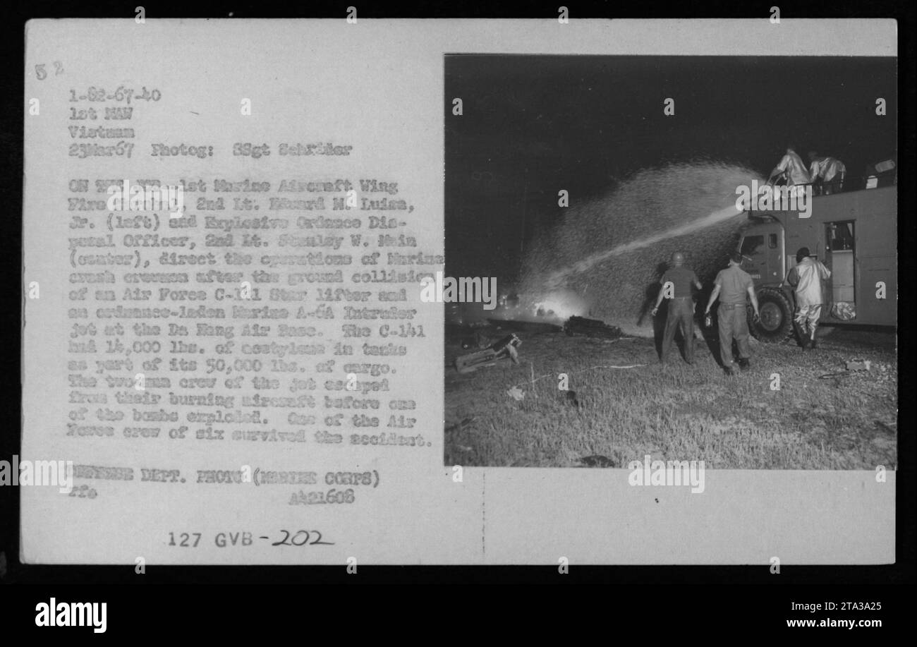 Explosion and fire at Da Fang Air Base, March 23, 1967. Pictured are Lt ...