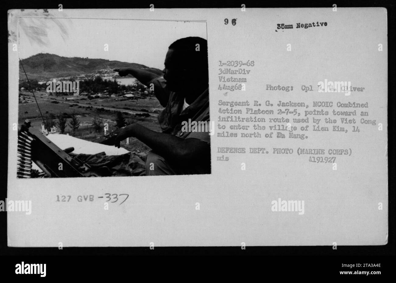 Sergeant R. G. Jackson, NCOIC of Combined Action Platoon 2-7-5, points ...