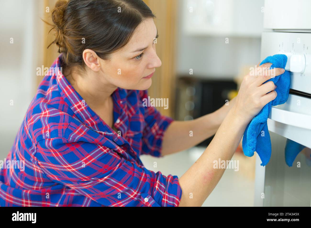 portrait of cleaning lady cleaning oven Stock Photo - Alamy