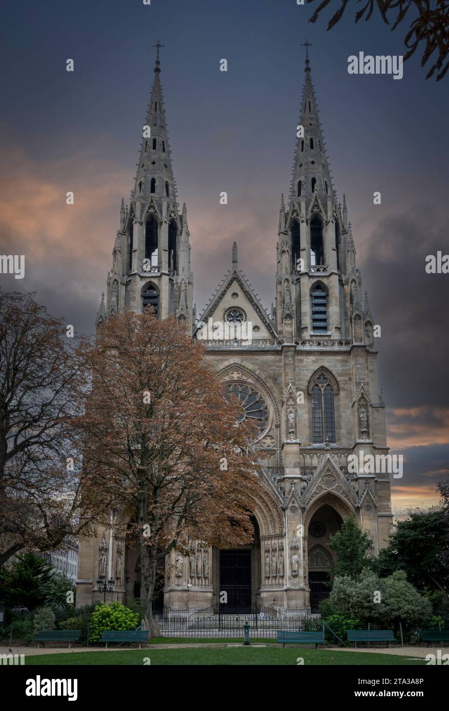 Paris, France - 11 18 2023: Saint Clotilde Basilica. View the facade of ...