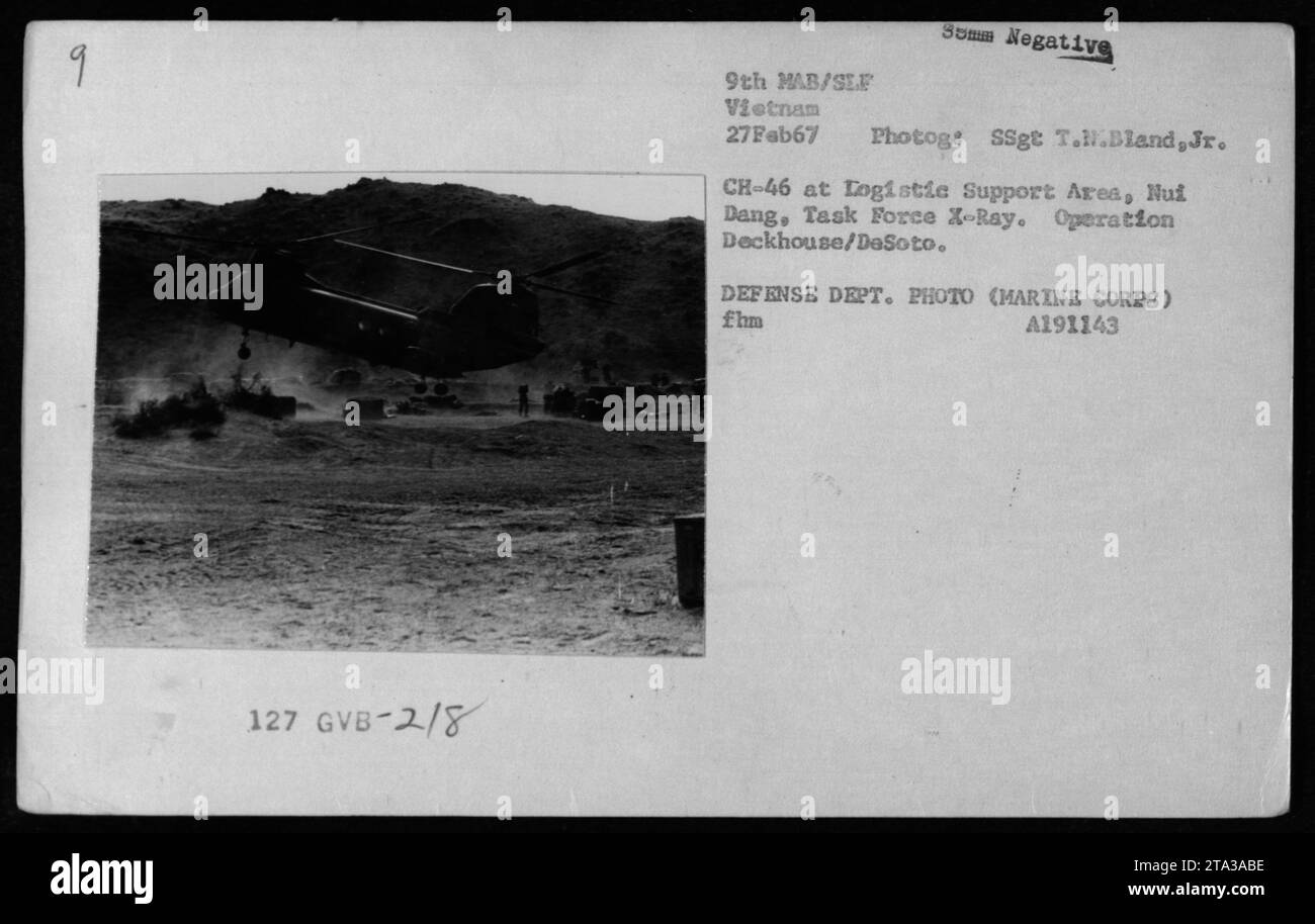 A CH-46 helicopter at Logistic Support Area, Nuf Dang, during Operation ...