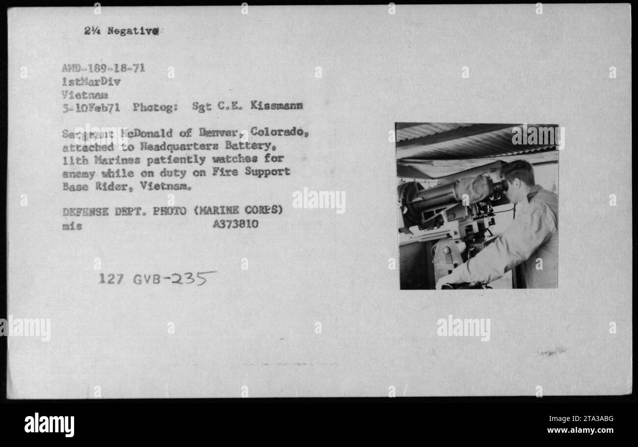 Sergeant McDonald from Denver, Colorado, stationed at Fire Support Base ...