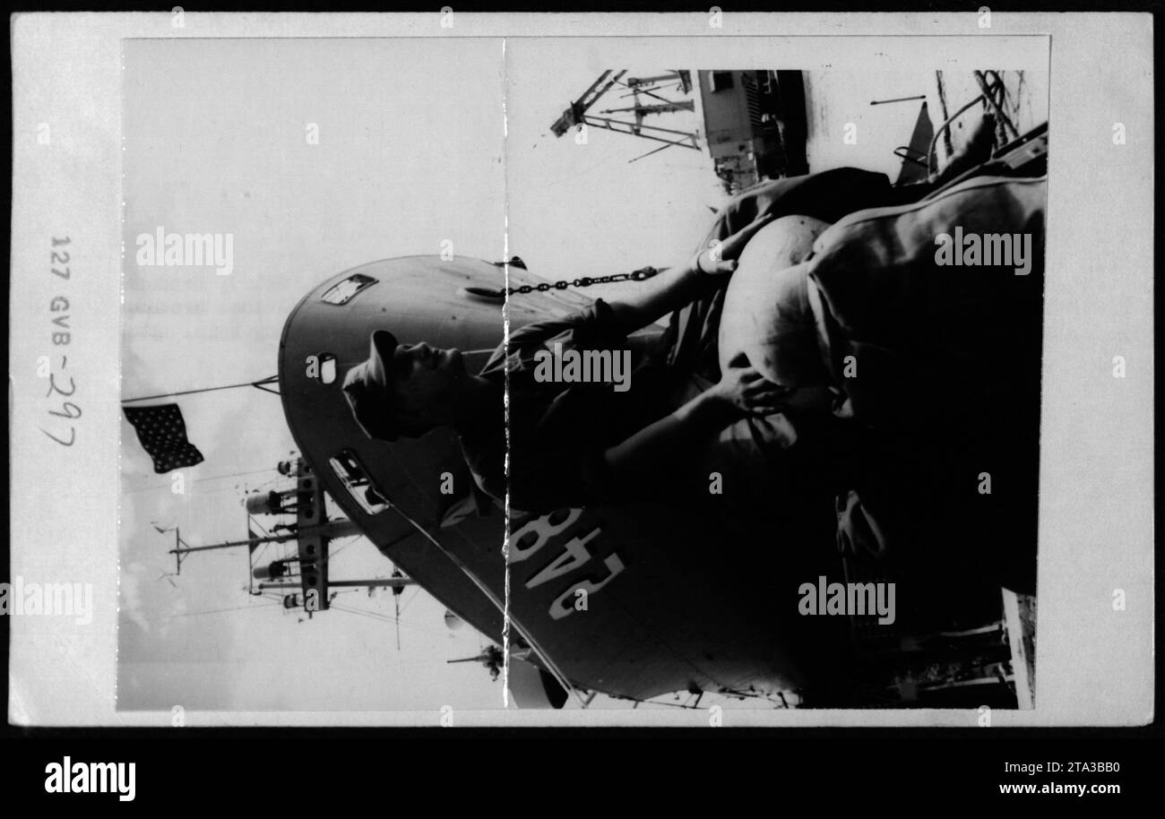 American soldiers aboard helicopters prepare for redeployment in 1969 ...