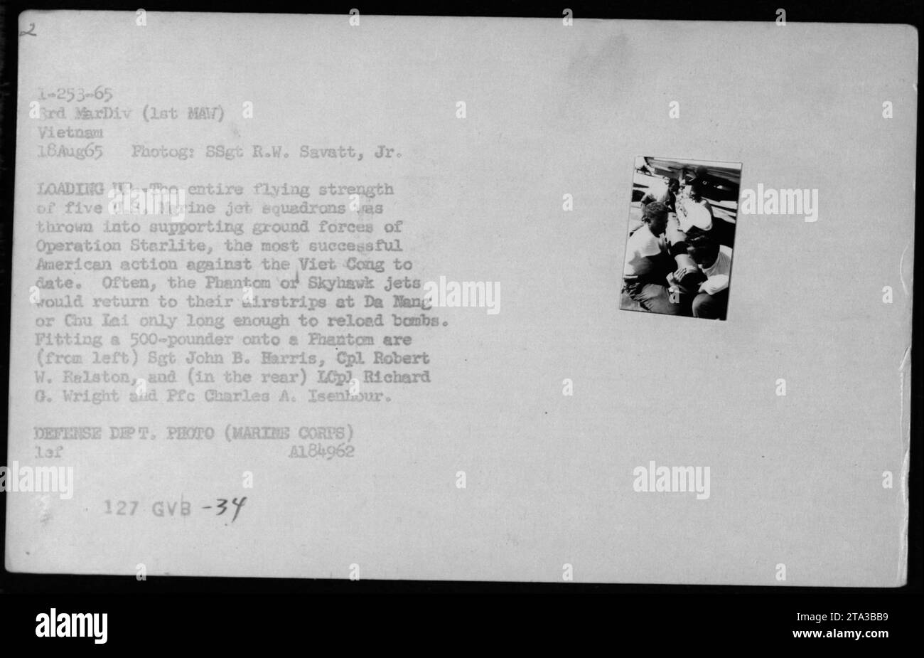 U.S. Marines loading a 500-pound bomb onto a Phantom jet during ...