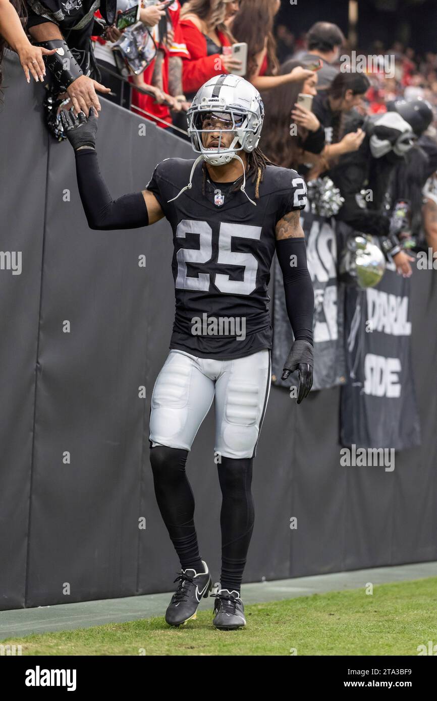 Las Vegas Raiders safety Tre'von Moehrig (25) is introduced during ...