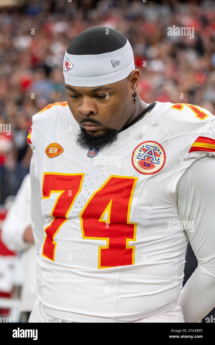 Kansas City Chiefs tackle Jawaan Taylor (74) stands for the National ...