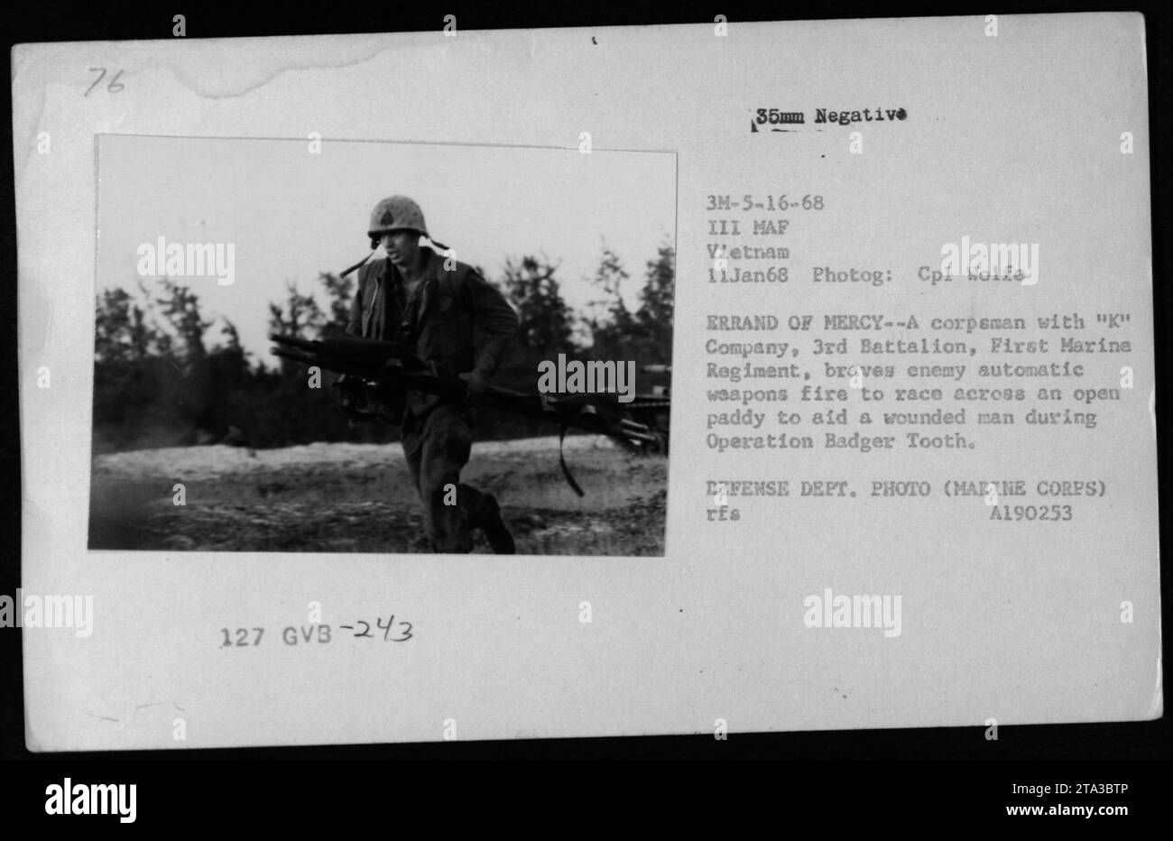 On January 11, 1968, a corpsman from K Company, 3rd Battalion, 1st ...
