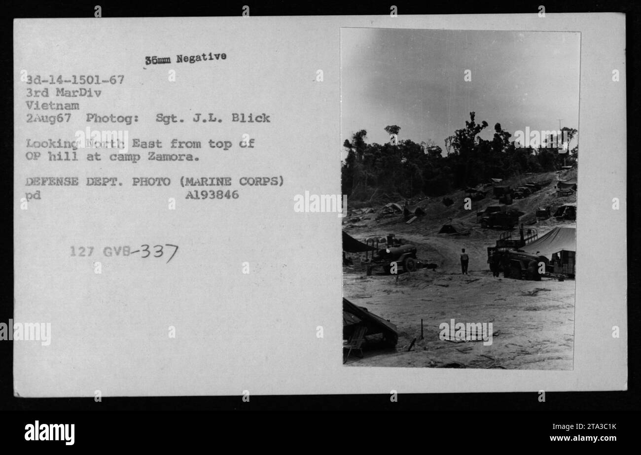 Aerial view of Camp Zamora in Vietnam from OP Hill on August 2, 1967 ...