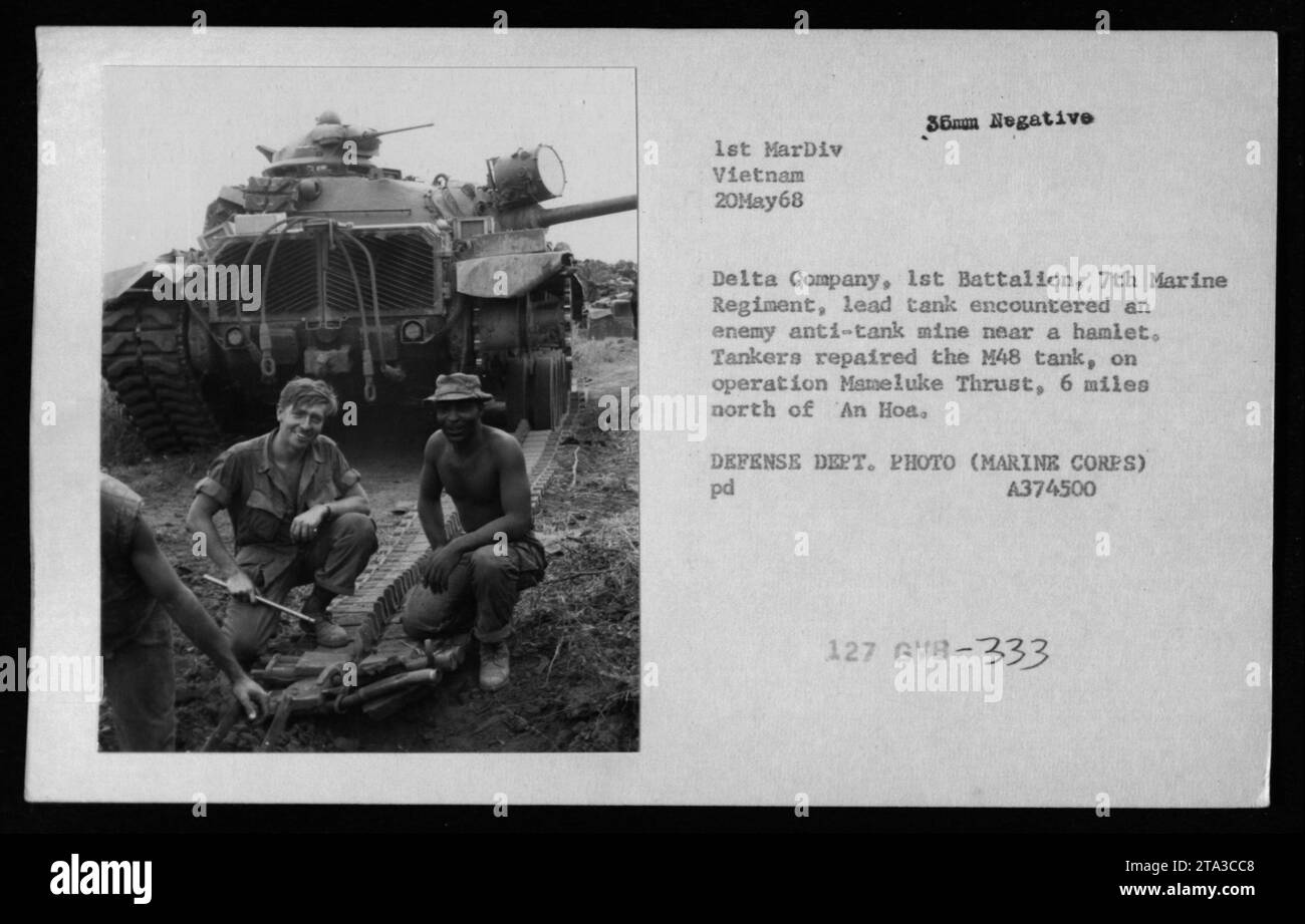 On May 20, 1968, a damaged M48 tank from Delta Company, 1st Battalion ...