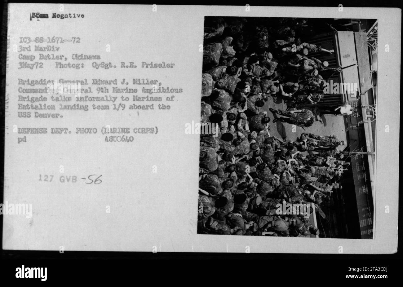 Brigadier General Edward J. Hiller, Commanding General 9th Marine ...