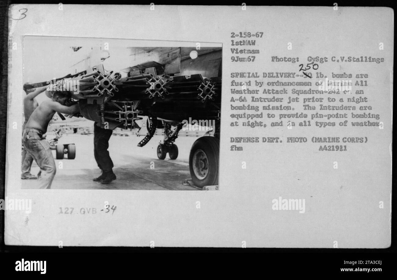 On June 9, 1967, Marine All Weather Attack Squadron-242 ordnancemen ...