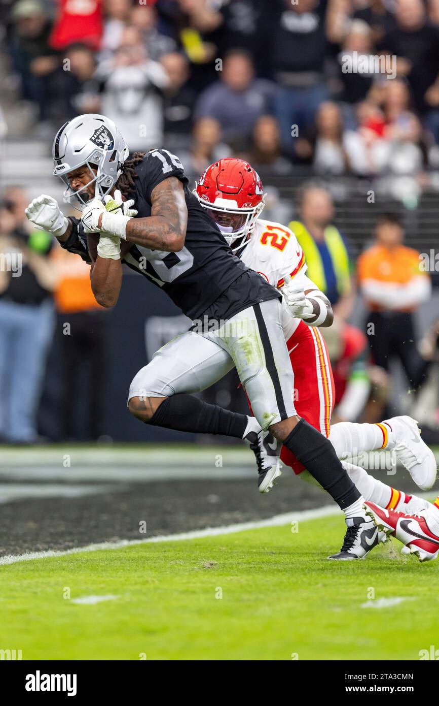 Las Vegas Raiders wide receiver Jakobi Meyers (16) catches a pass for a touchdown against the ...