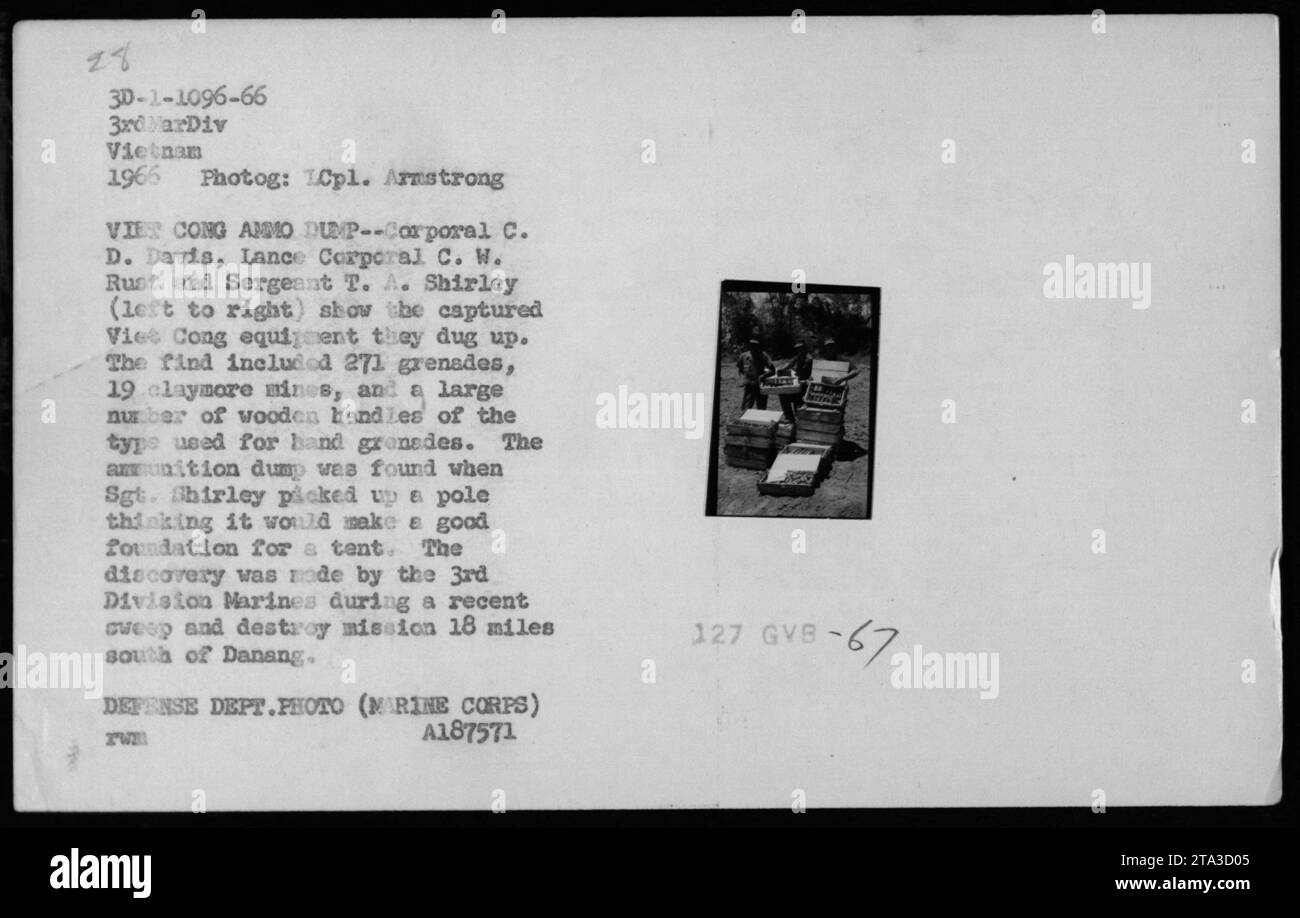 3rd Division Marines exhibit captured Viet Cong weapons including 271 ...