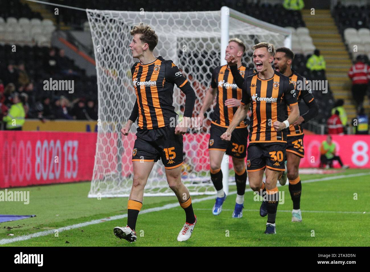 Tyler Morton #15 of Hull City celebrates his goal and makes the score 1 ...