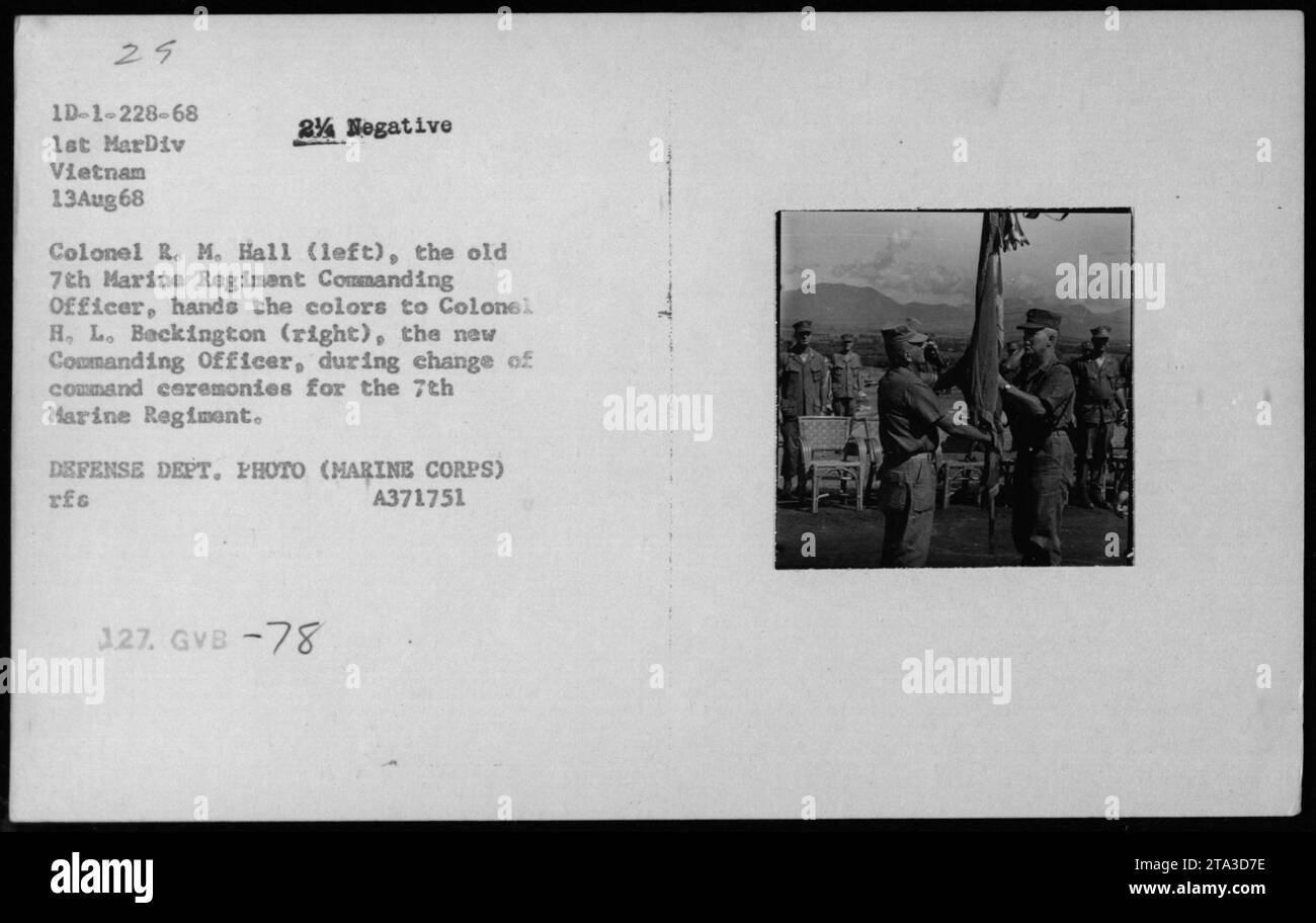 Colonel R. M. Hall, the old 7th Marine Regiment Commanding Officer ...