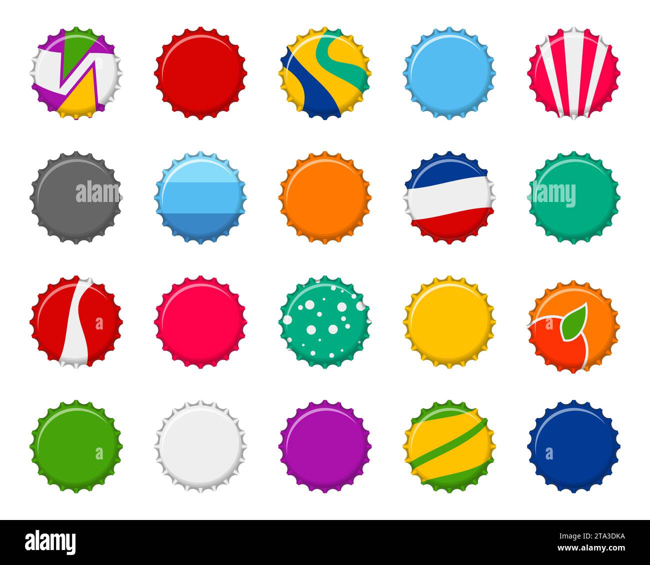 Colorful bottle caps set isolated on white background. Labels in the ...