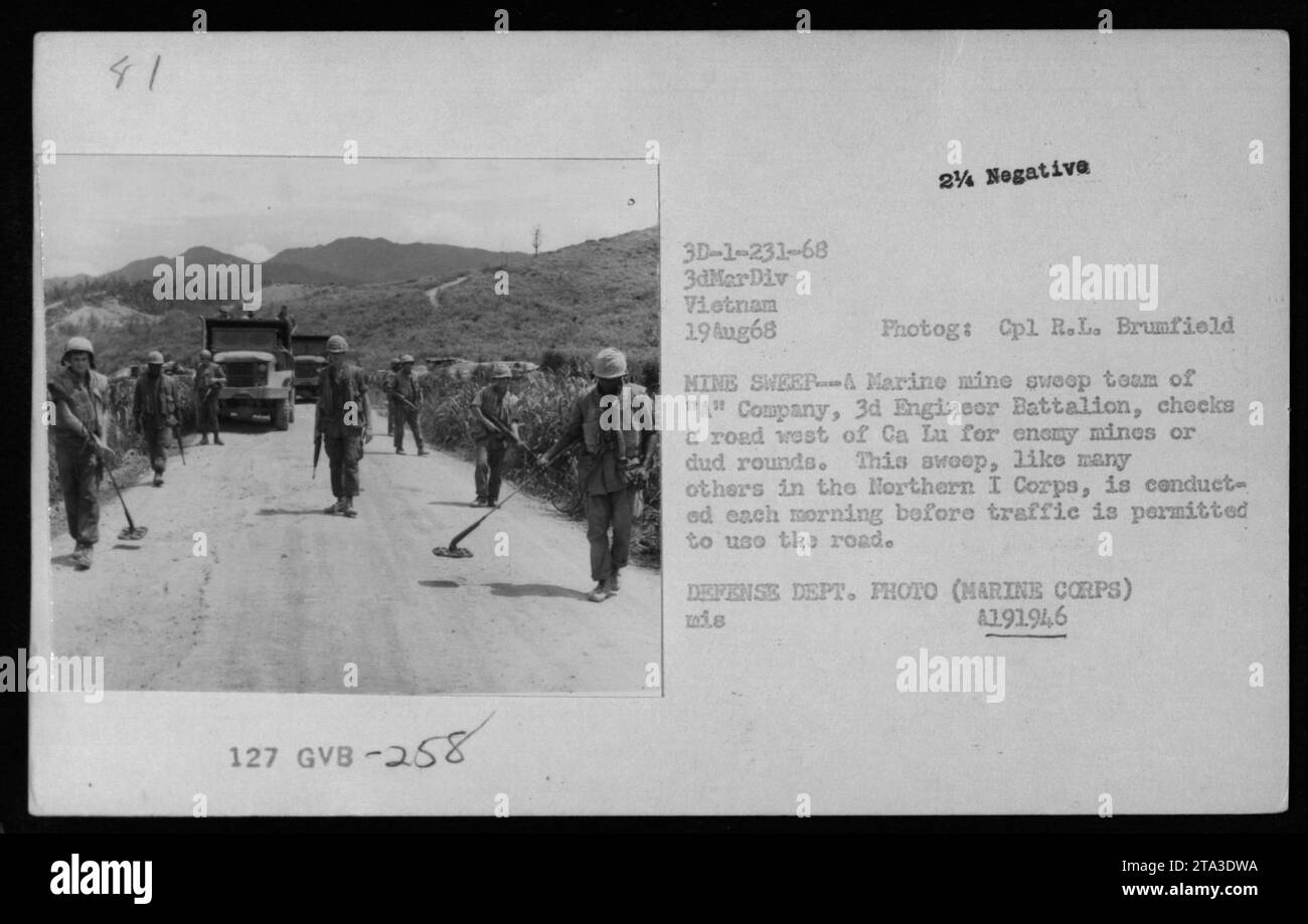 "A Marine mine sweep team from 'A' Company, 3d Engineer Battalion ...