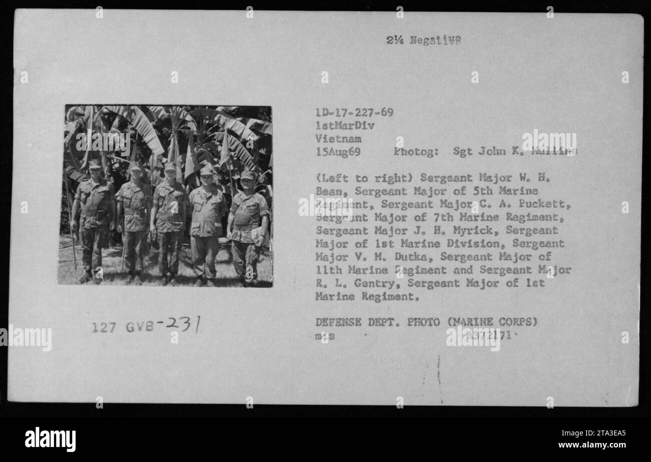 Sergeant Majors W.H. Bean, C.A. Puckett, J.H. Myrick, V.M. Dutka, and R ...