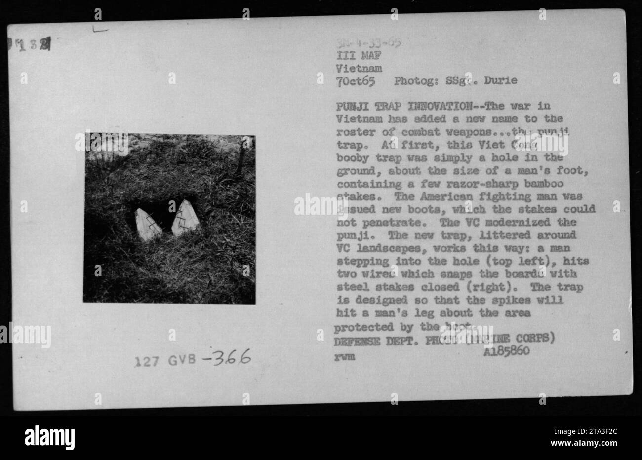 Caption: "Punji trap innovation during the Vietnam War. The image shows ...