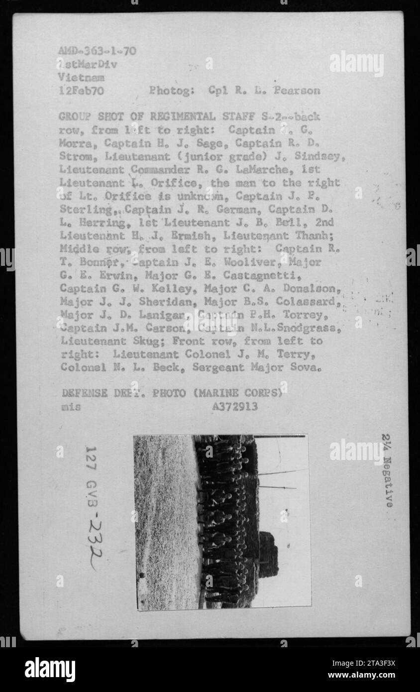 Regimental staff S-2 of the 1st Marine Division posed for a group ...