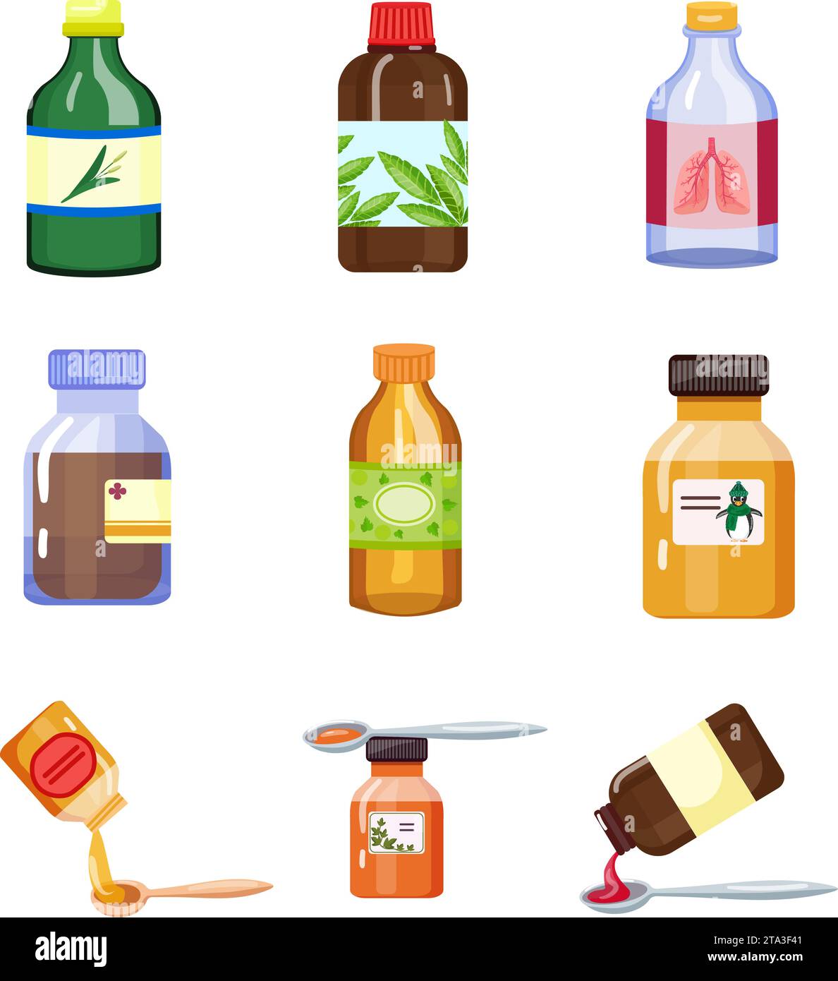 Cough syrup icons set cartoon vector. Form bottle dosage Stock Vector ...