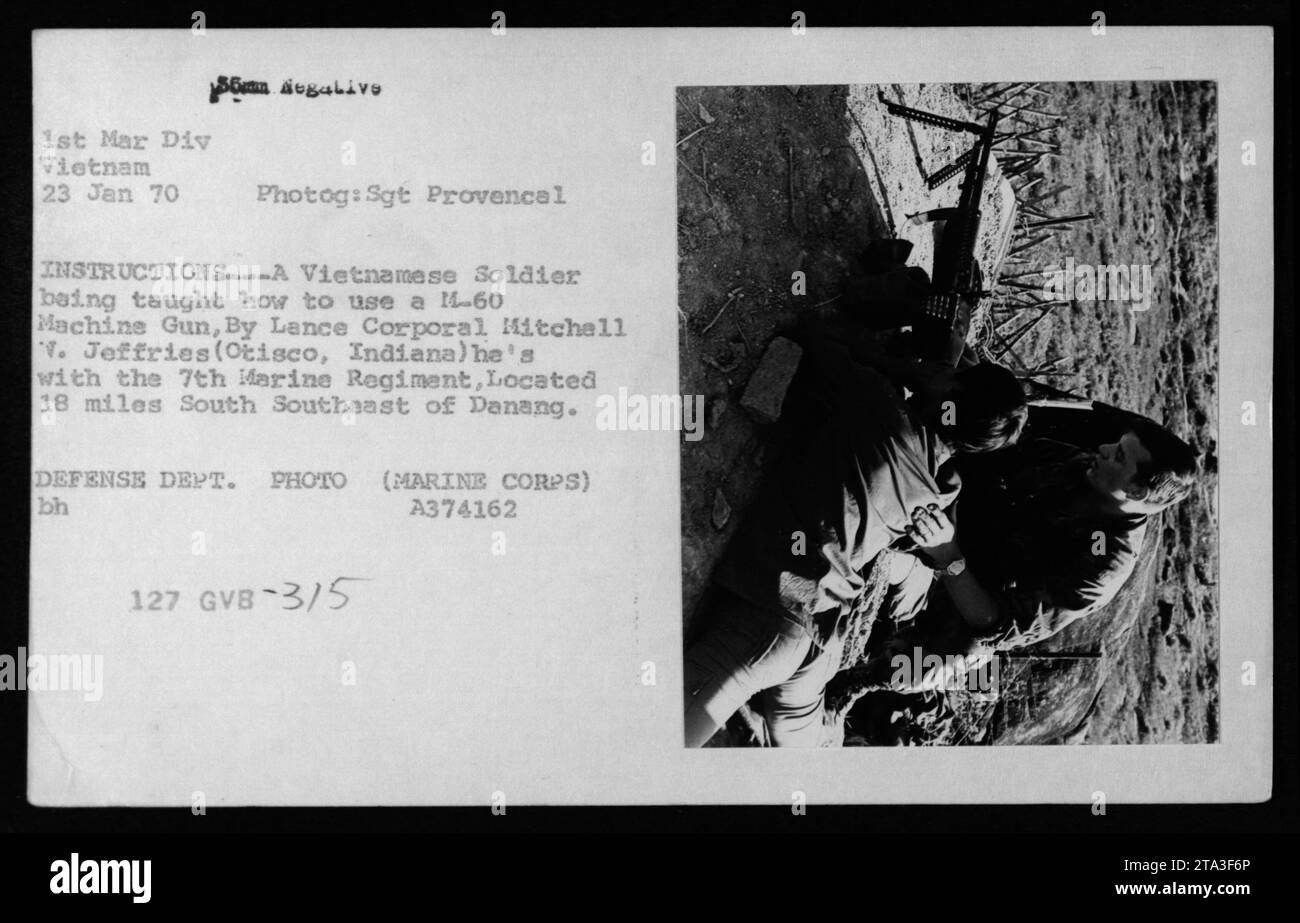 A Vietnamese soldier receives instruction on how to use an M-60 machine ...