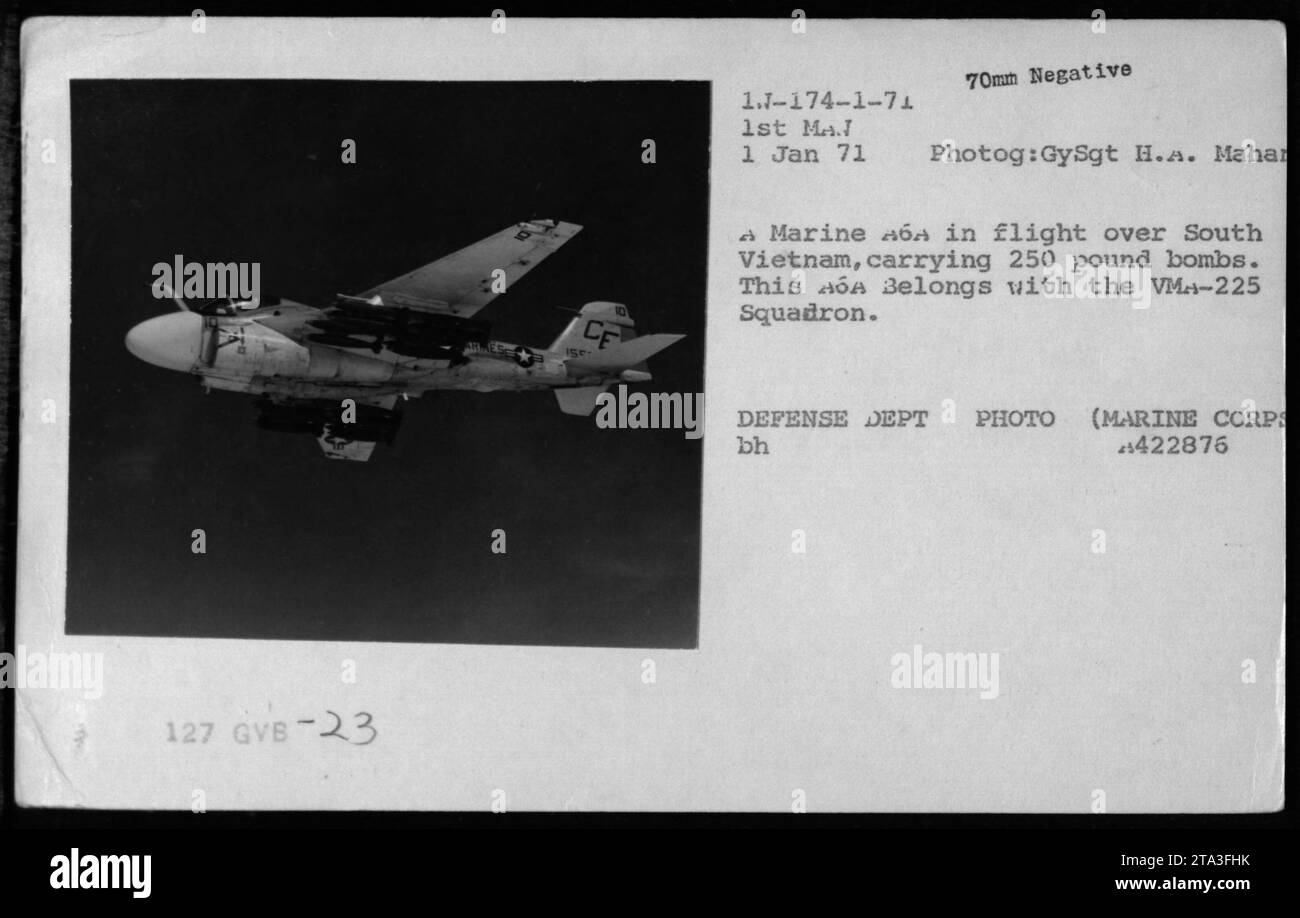 "A Marine A6A aircraft of the VMA-225 Squadron in flight over South ...