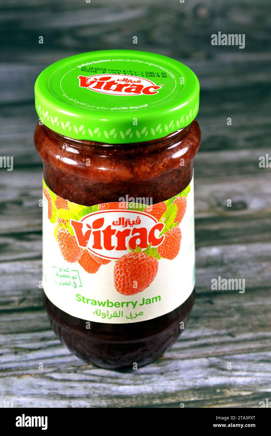 Cairo, Egypt, October 30 2023: Vitrac strawberry jam, Vitrac has been introduced in Egypt in ...