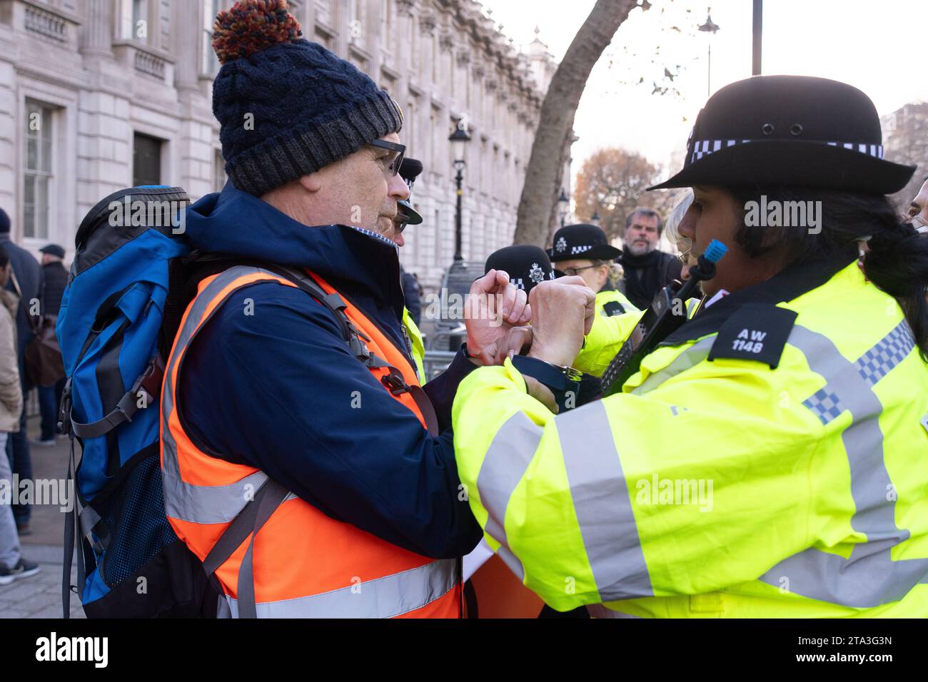 Whitehall, London, UK. 28th November, 2023. Just Stop Oil protesters ...