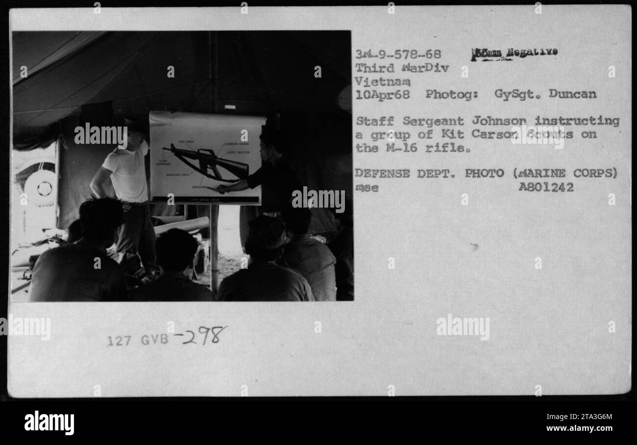 Staff Sergeant Johnson conducting M-16 rifle training for a group of ...