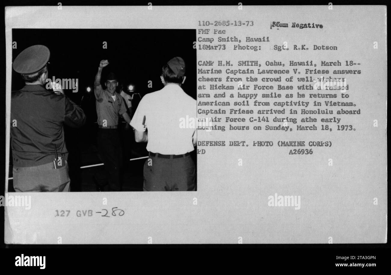 Marine Captain Lawrence V. Friese returns to the US from Vietnam ...