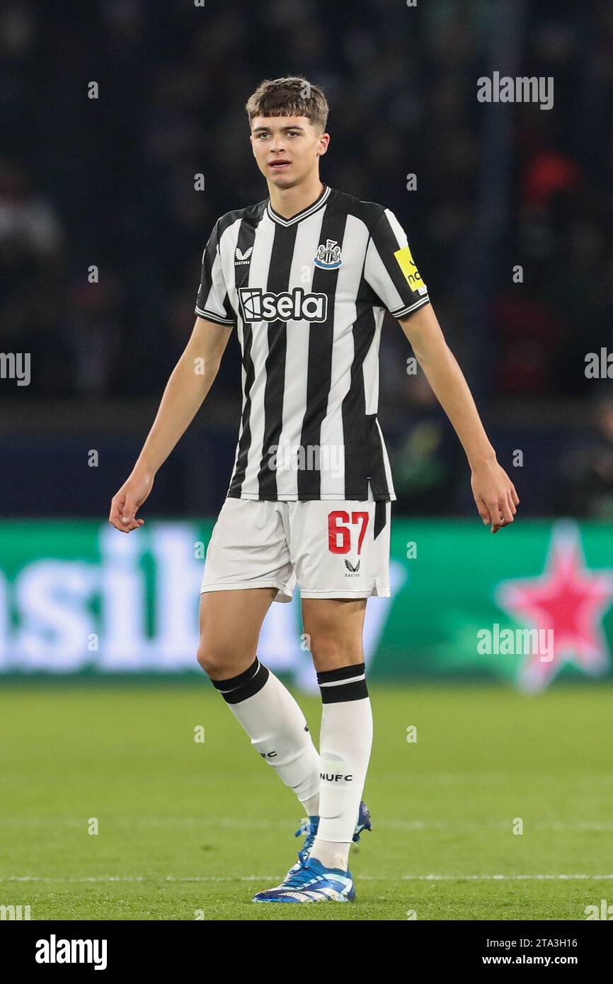 Paris, France. 28th Nov, 2023. Newcastle United midfielder Lewis Miley ...
