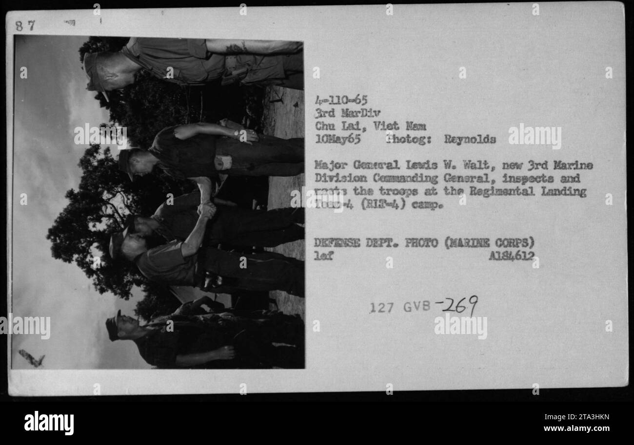 Major General Lewis W. Walt inspects troops at Regimental Landing Team ...