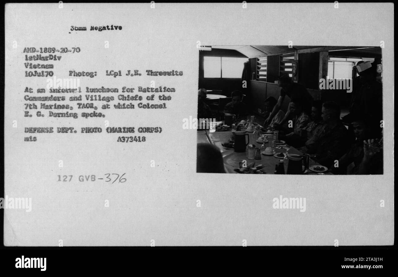 Colonel G. Dorning speaks at an informal luncheon with Battalion ...