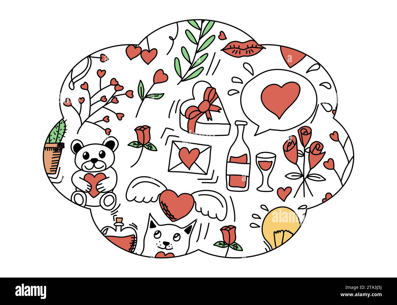 Romantic doodle for Valentines Day, vector illustration, cloud form ...