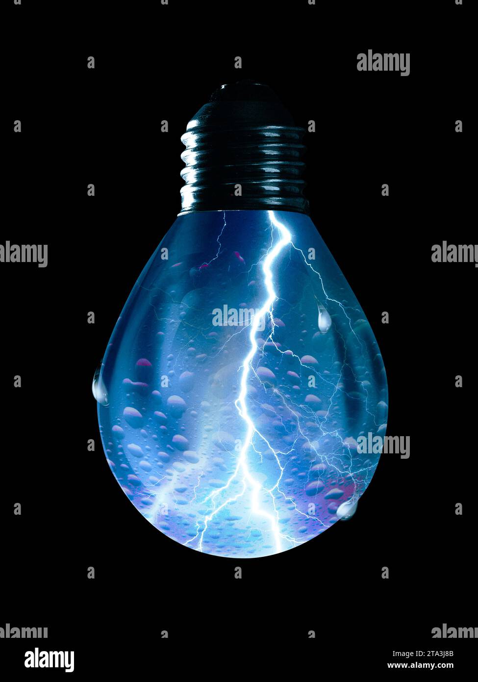 A drop of water in the shape of an electric incandescent lamp with ...