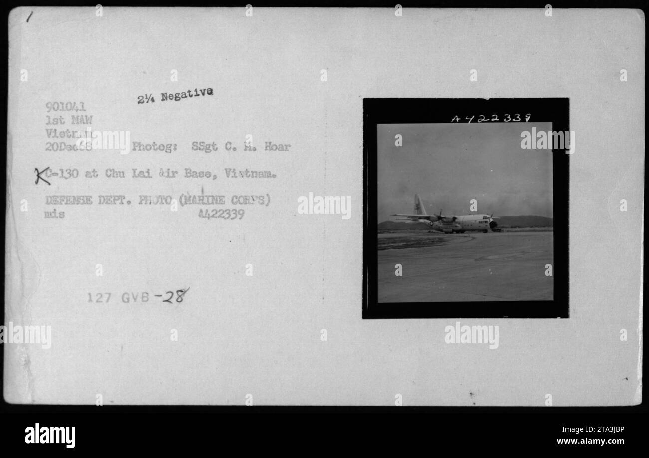 A KC-130 Hercules aircraft is photographed at Chu Lai Air Base, Vietnam ...