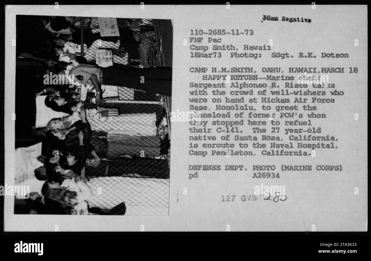 On March 18, 1973, Staff Sergeant Alphonso R. Riate, a US Marine POW ...