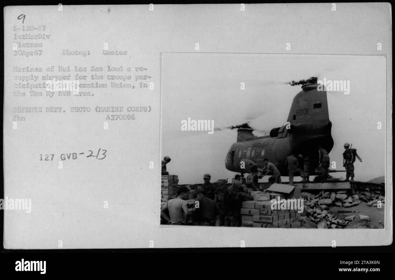 Marines on Nul Lac San Road receive a resupply helicopter for Operation ...