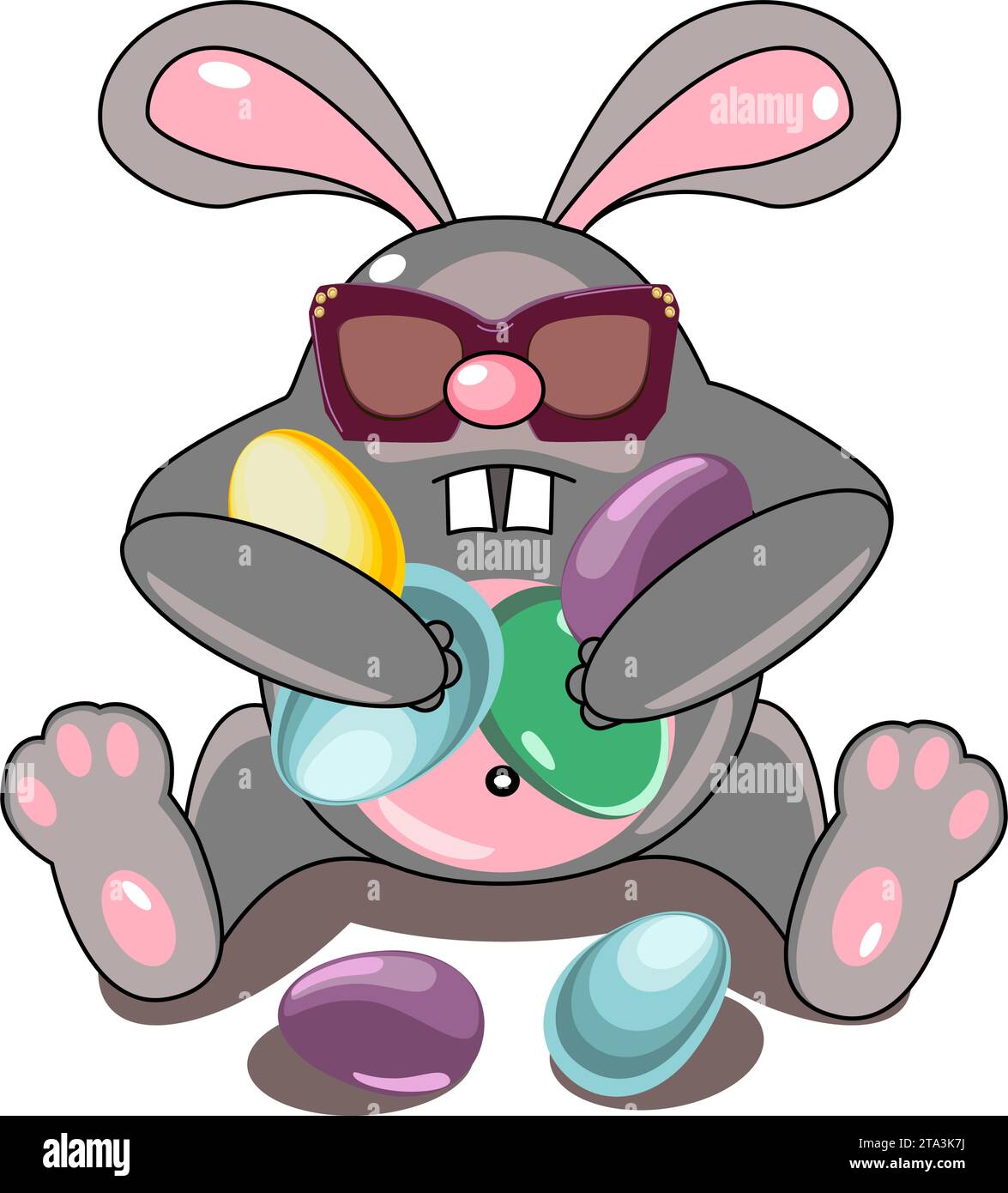 Easter bunny in sunglasses with Easter eggs. Vector illustration Stock ...