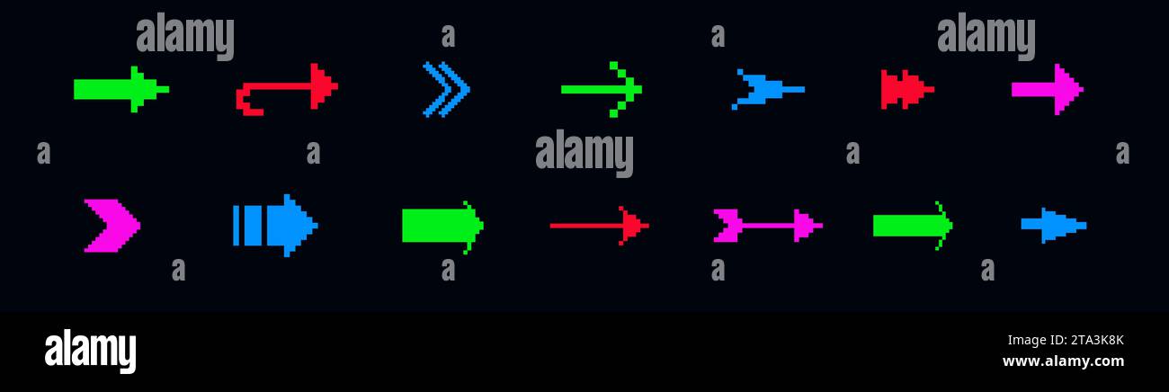 8bit colored arrow icon. Pixel retro arcade game arrow Stock Vector ...