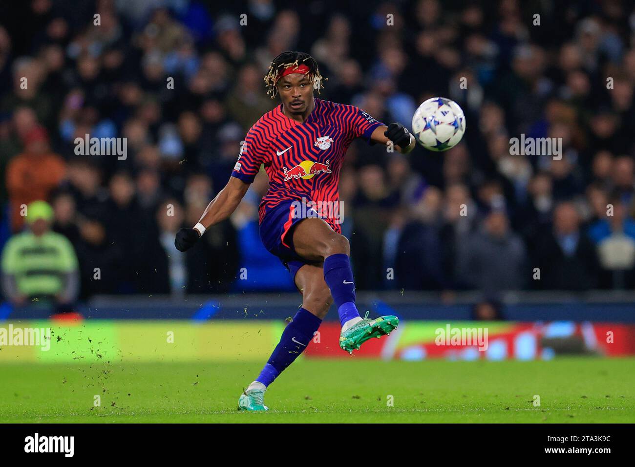Mohamed Simakan #2 of RB Leipzig passes the ball during the UEFA ...