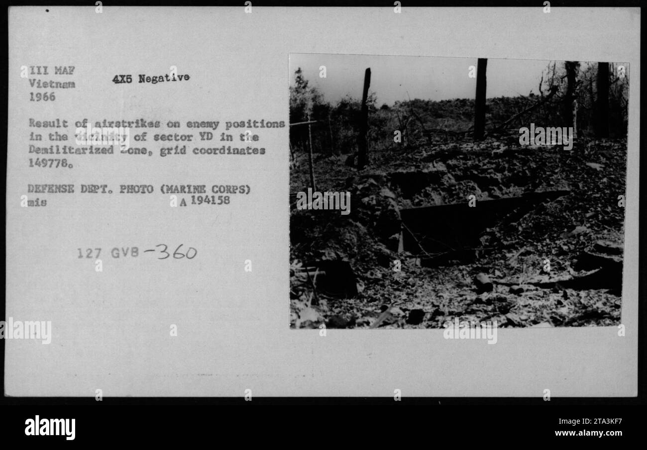 Photograph shows damage to enemy positions within the Demilitarized ...