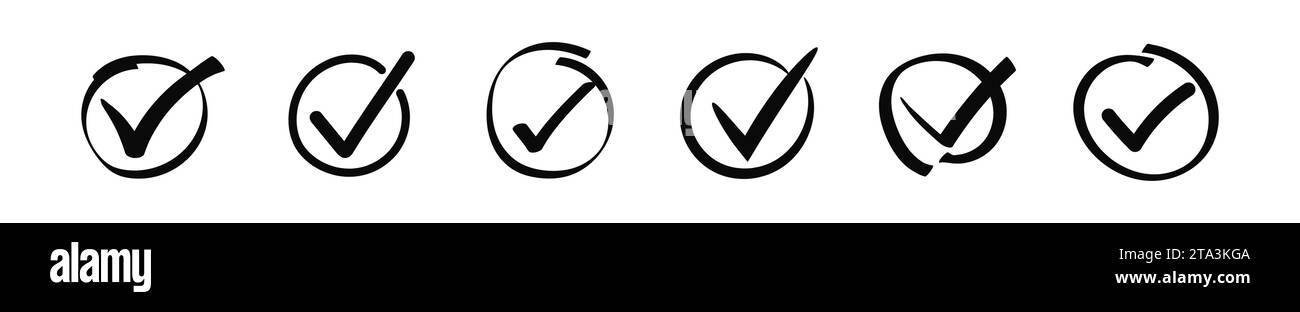 Doodle check marks in circle. Brush stroke tick Stock Vector Image ...