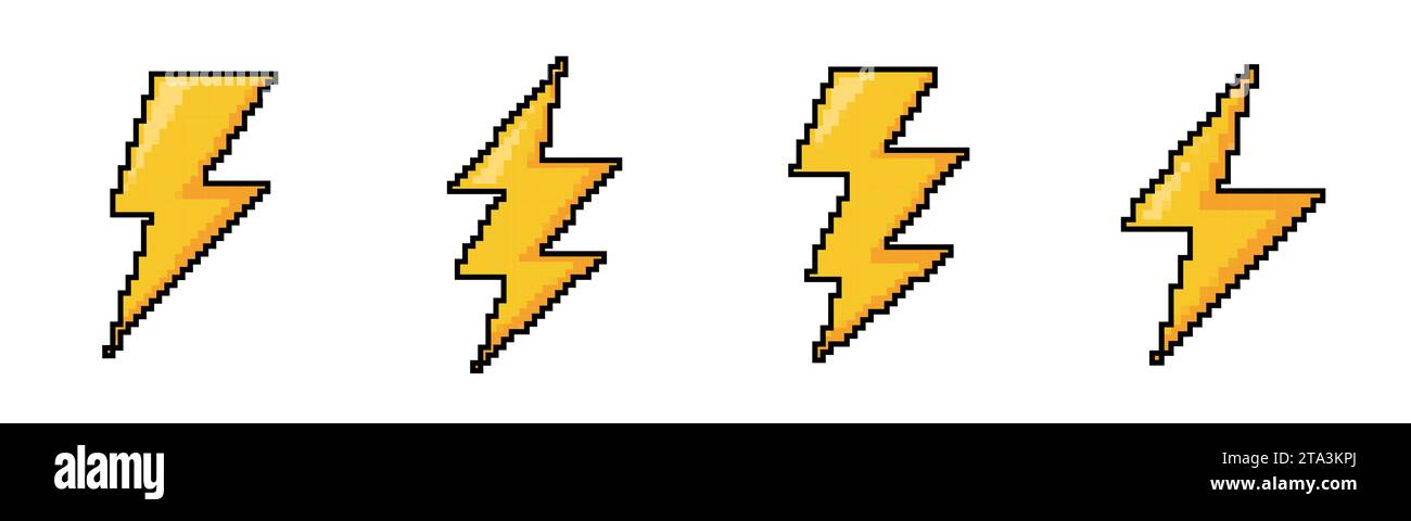 8 bit lightning bolt retro icon. 8 bit old thunderbolt lightning game ...
