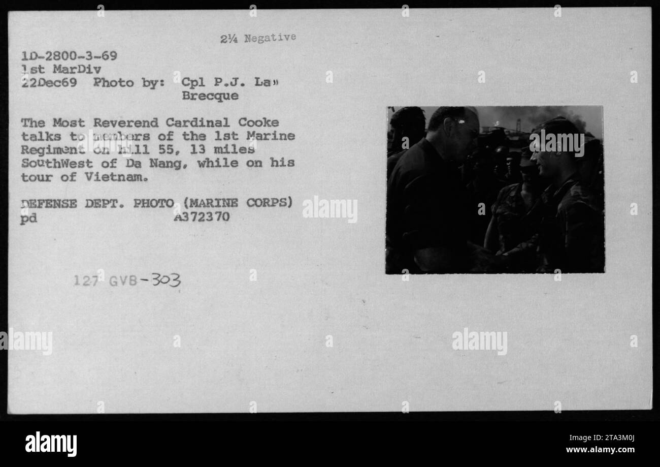 Most Reverend Cardinal Cooke visits 1st MarDiv on Hill 55, Vietnam ...
