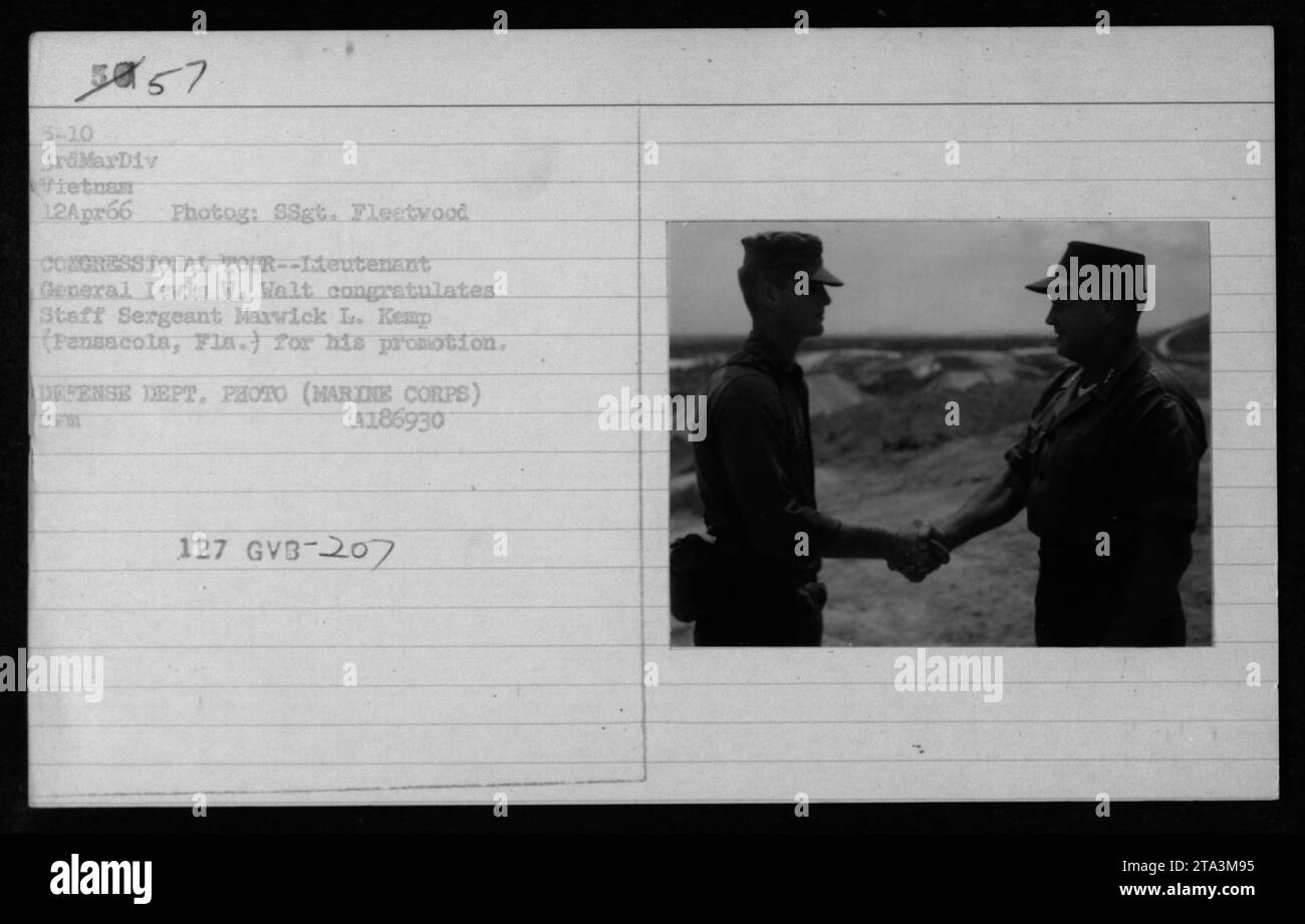 Lieutenant General Lewis W. Walt congratulates Staff Sergeant Maxwick I ...