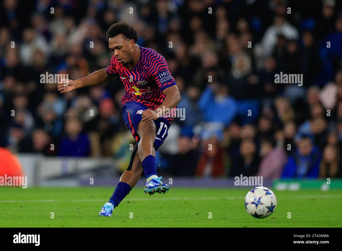 Loïs Openda #17 of RB Leipzig scores a goal to make it 0-2 during the ...